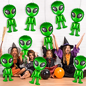 8 pcs Alien Balloons 32 in Green Alien Inflatable Funny Inflatable Alien Balloon Blow Up Alien for Halloween, Christmas, Birthday Alien Party Decoration