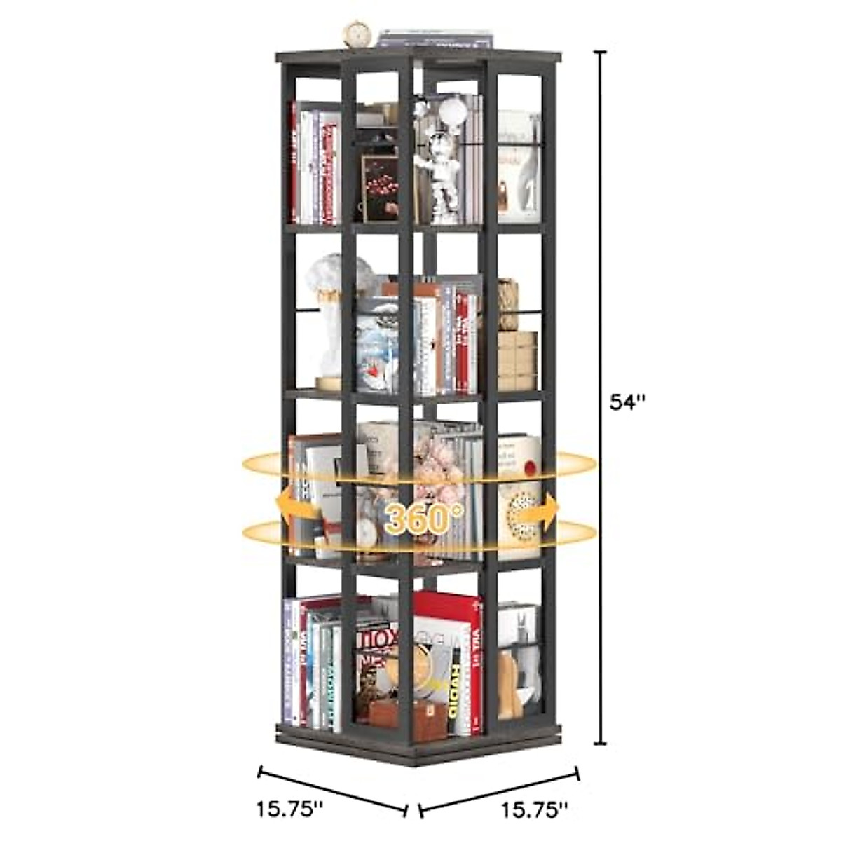 Aheaplus Rotating Bookshelf, Corner Bookshelf, 360 Display Wood Spinning Bookshelf, Floor Standing Bookcase Narrow Shelf Revolving Organizer Storage Rack for Small Space, Bedroom, Study Room, Grey Oak