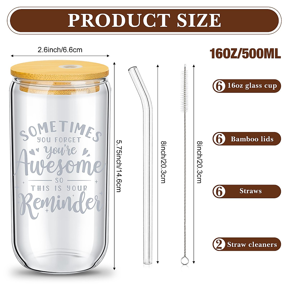 Purpeak 6 Set Team Gifts for Employees Thank You Gifts Teacher Staff Appreciation Gifts 16oz Can Shaped Beer Glass with Lids Straws Brushes Thank You Cups for Nurse Coworkers(Sometimes Forget)