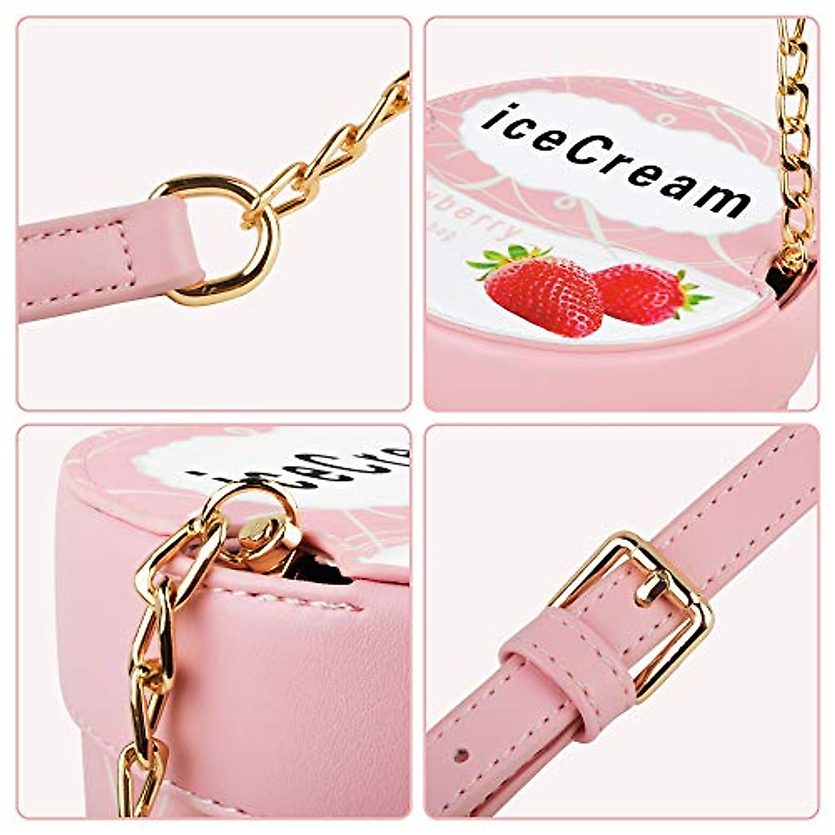 USTYLE Ice Cream Shaped Crossbody Bag, Cute Novelty with Adjustable Strap for Girl Women Cartoon Shoulder Bag (pink)