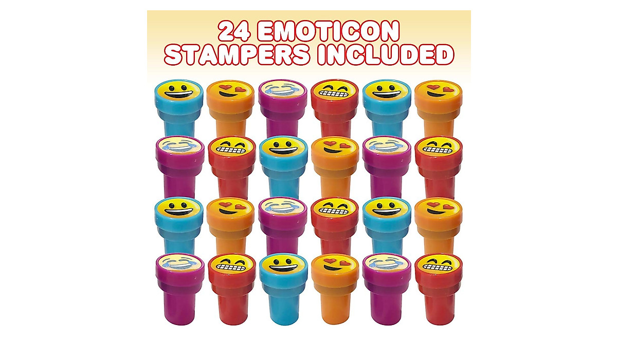 24 Emoticon Stampers for Kids - Pre-Inked Smile Stamps