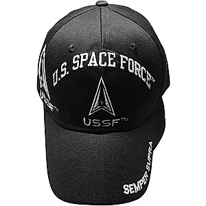 Flakita's Novelties United States U.S. Space Force USSF Semper Supra Black with White Shadow Adjustable Embroidered Baseball Cap Hat