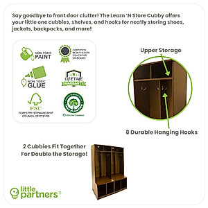 Little Partners Locker Cabinet Cubby Organizer, Learn 'N Store Wooden Classroom Cubbies Compartment Lockers for Storage of Toddlers and Kids Coats, Equipment, Backpacks (Espresso)