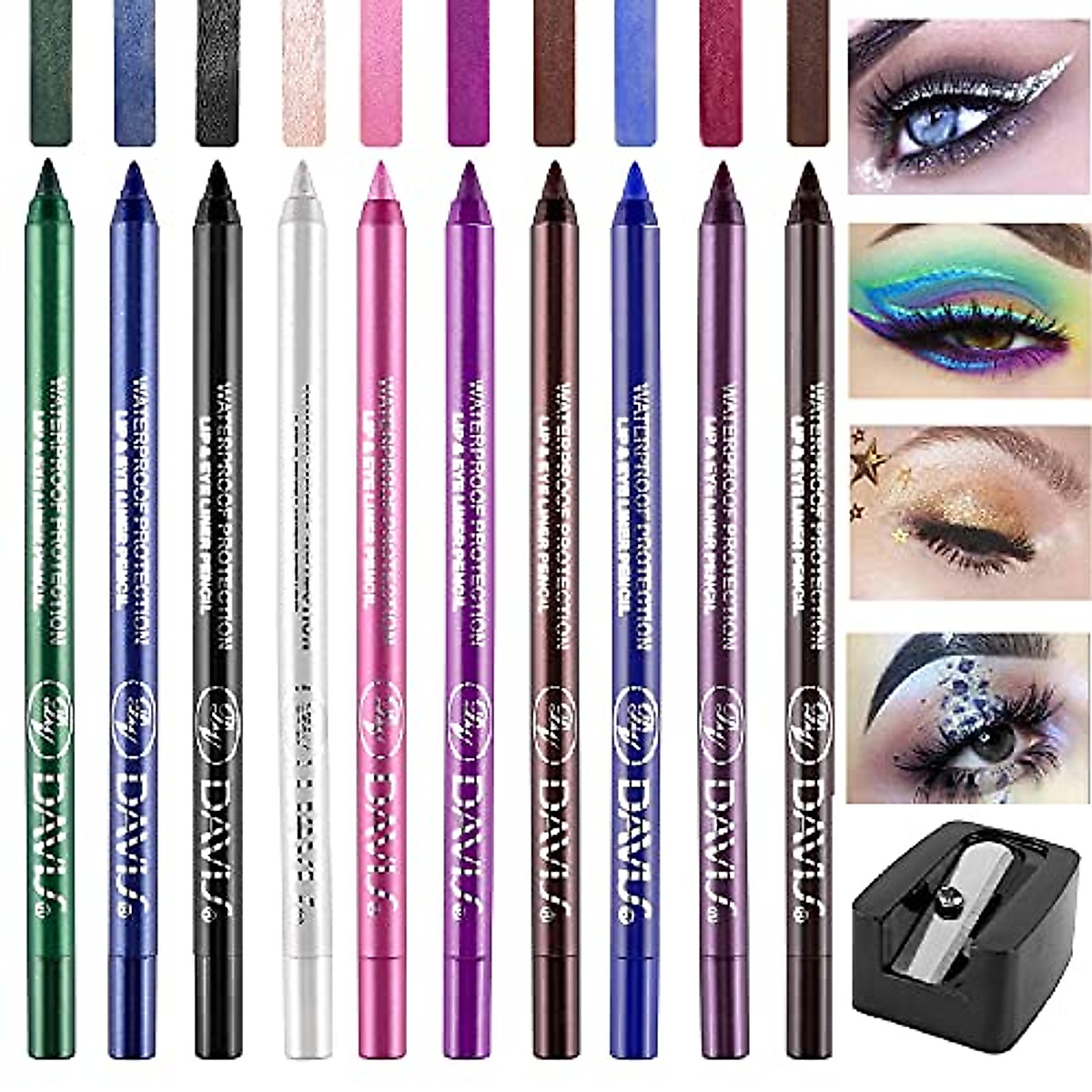 Wismee 10 Colors Eye liner Pen Colorful Set Professional Pearl Eye liner Kit Soft Metallic Eye liner Eyeshadow Pencil Long Lasting Eye liner Pen Cosmetic Kit Eyes Makeup Set for Women