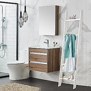 Babion Blanket Ladder, 5-Tier Ladder Shelf, Ladder Bookshelf, Wood Blanket Ladder, Wall Leaning Wooden Towel Blanket Ladder Storage Rack for Bathroom, White