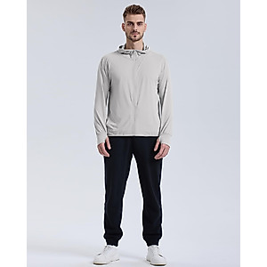 Locachy Men's UPF 50+ Sun Protection Outdoor Lightweight Full Zip Hoodie Jacket Long Sleeve Fishing Hiking Performance Shirt Light Grey L