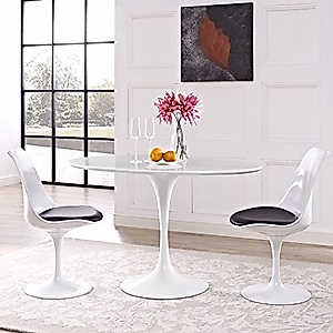 Modway Lippa 48" Mid-Century Modern Dining Table with Oval Top and Pedestal Base in White
