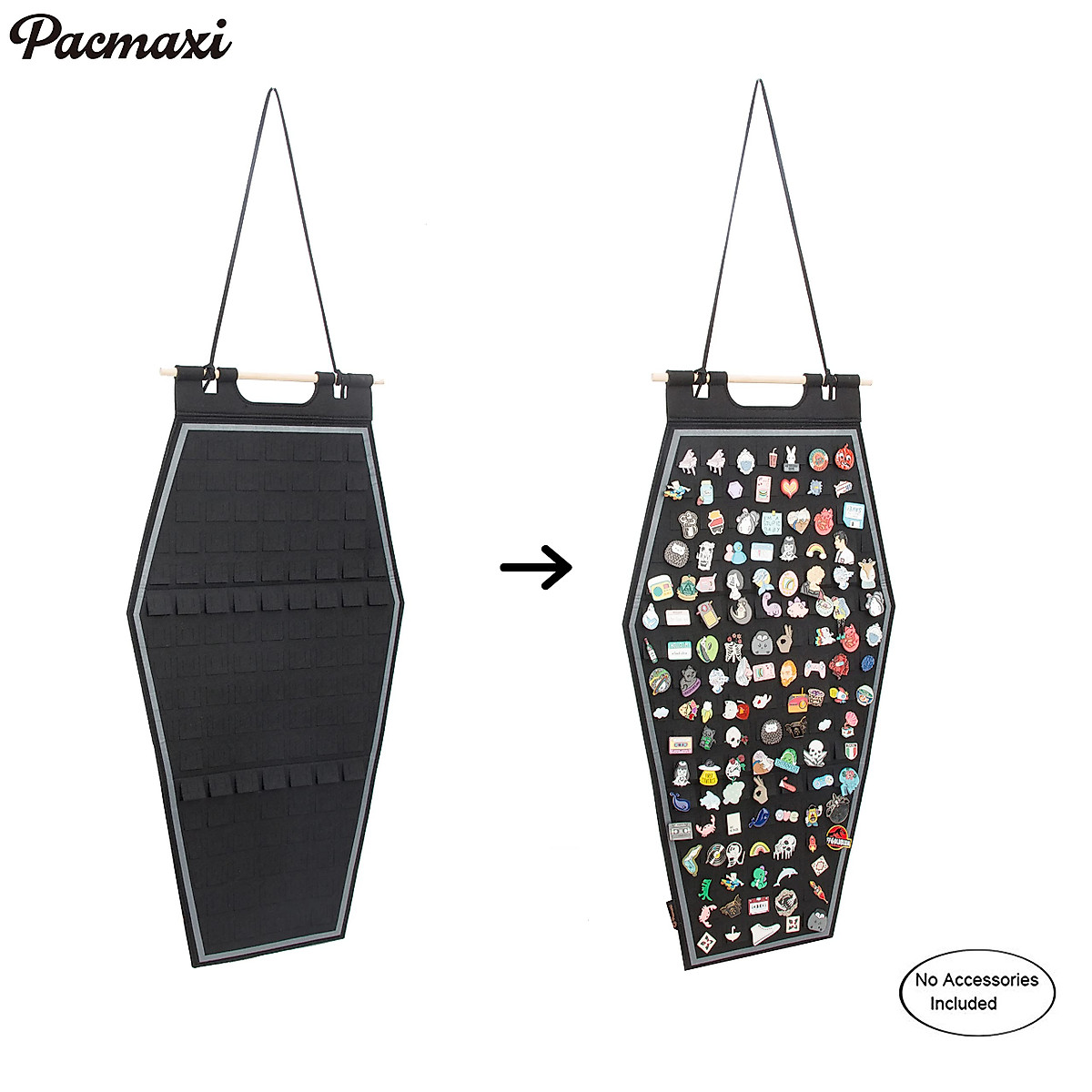 PACMAXI Hanging Brooch Pin Storage Organizer, Hexagon Style Enamel Lapel Pin Holder, Holds Up To 120 Pins(Black)