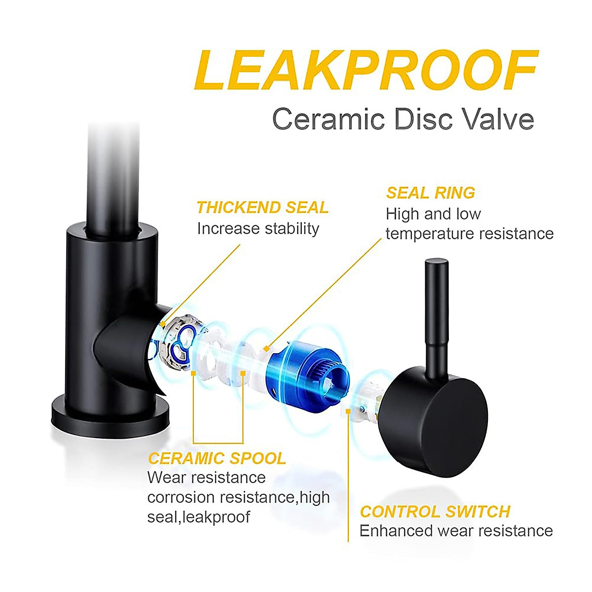 DEOLER Bathroom Sink Faucet, 360° Swivel Spout Lavatory Vanity Faucet Single Handle RV Kitchen Bar Sink Faucet Single Hole Bathroom Faucet, Matte Black, MPVI002