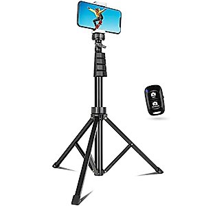 Sensyne 62" Phone Tripod & Selfie Stick, Extendable Cell Phone Tripod Stand with Wireless Remote and Phone Holder, Compatible with iPhone Android Phone, Camera (Black)