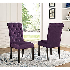 Roundhill Furniture Leviton Urban Style Dark Washed Wood Dining Set: Table and 6 Chairs, Purple
