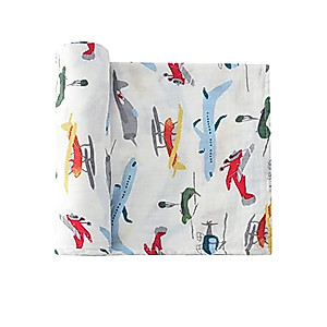 CHUNGEL Essentials Swaddle Blanket, Muslin Blankets for Girls & Boys, Baby Receiving Swaddles, Newborn Gifts, 47"x47" Large | Baby Boy Gifts Baby(Planes)