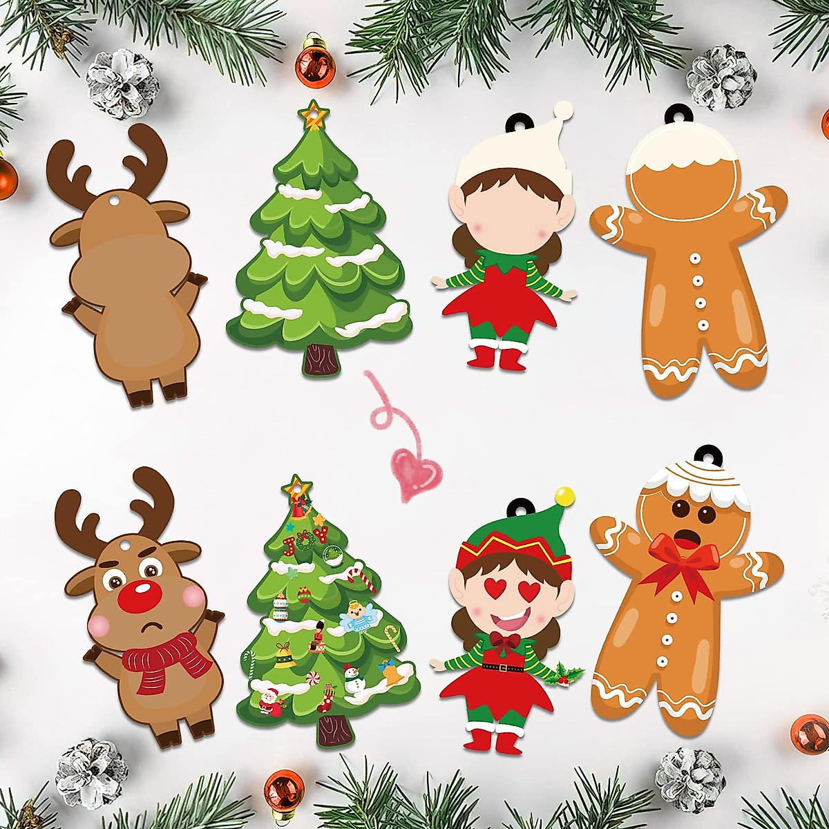 VABAMNA Christmas Ornament Crafts for Kids - Make Your Own Ornament Kit with 36pcs Christmas Craft Stickers, 9 Designs, 54 Pieces, 4cm x 5cm x 2cm, Multicolor, Unisex, Ages 4-12