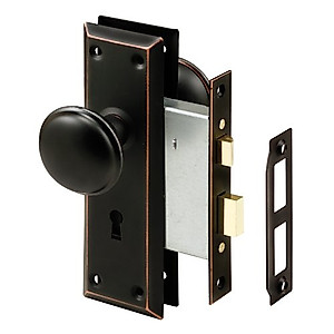 PRIME-LINE E 2495 Mortise Keyed Lock Set (Classic Bronze) & Defender Security E 2499 Door Knob Set with Spindle, Oil Rubbed Bronze (Single Pack)