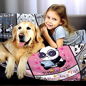 Panda Blanket Soft Flannel Pandas Throw Blankets Fuzzy Plush Bed Sofa Couch Living Room Cozy Fluffy Panda Christmas Birthday Gifts for Women Adults Kids Girls 50"X40"