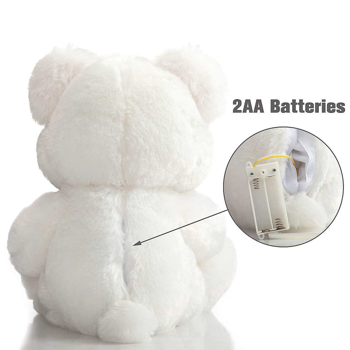 HollyHOME Teddy Bear with Heart Plush Bear That Says I Love You and Blushes LED Stuffed Toys for Girlfriend and Kids Valentine's Day 13 inch White