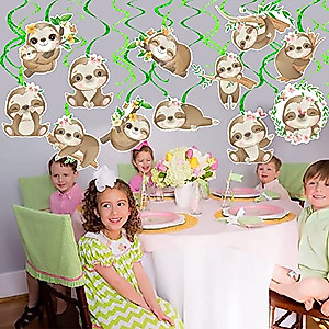 15Pcs Sloth Party Hanging Swirls Sloth Theme Foil Ceiling Streamers Sloth Party Decoration for Jungle Party Kids Birthday Party Baby Shower Supplies
