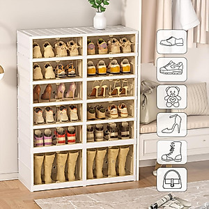 PeSenp 6 Tier Shoe Storage Cabinet Foldable Shoe Rack with Magnetic Clear Door, Easy Assembly Dust Free Collapsible Shoe Cabinet, 24 Pairs Shoe Storage Box Large Shoe Storage for Door Entrance