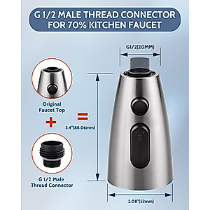 Kitchen Faucet Head Replacement:Stainless Steel Spray Head,3 Modes Pull Out Spray Nozzle with 9 Adapters for Kitchen Sink Faucet,Compatible with Moen Kohler Delta Kitchen Faucets G1/2,Brushed Nickel