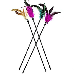 Cat Wand Toys, 4 PCS Interactive Cat Teaser Wand Cat Feather Toys with Loud Bell - 20" Long Wand for Cat and Kitten