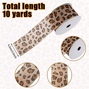10 Yards x 2.5 Inch Leopard Burlap Wired Edge Ribbon Christmas Natural Burlap Fabric Craft Ribbon Cheetah Printed Burlap Ribbon Decorative Wrapping Ribbon for Christmas Xmas DIY Crafts Decor Supplies