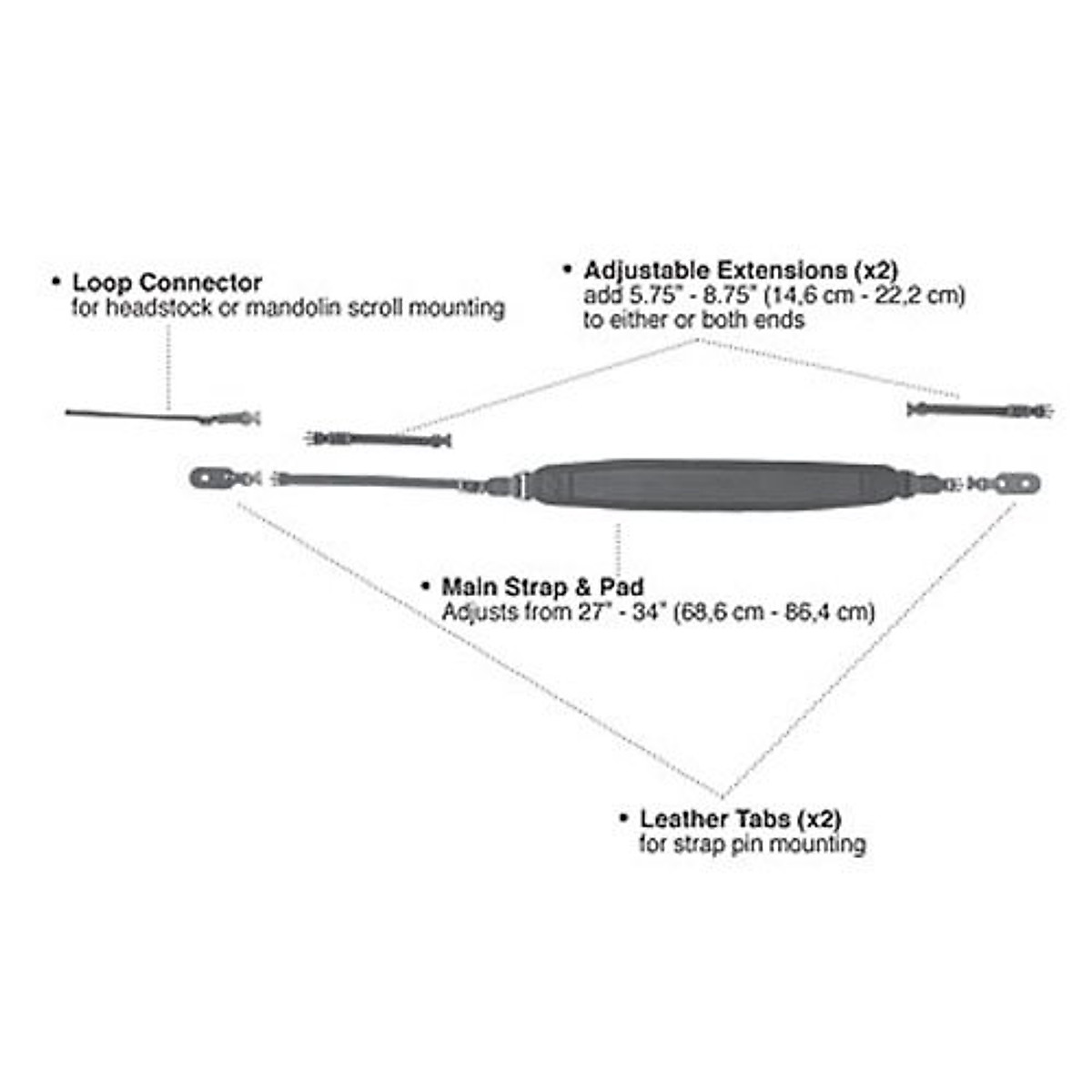 Neotech Mandolin/Ukulele Strap - Adjustable Padded Neoprene Strap, Black