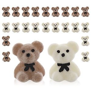 Prasacco 24 Pcs Mini Bears Small Acrylic Flocked Bear Plush Stuffed Tiny Bear Doll for DIY Keychain Birthday Wedding Graduation Decorations Party Favor (20mm/0.76Inch, 12 Brown+12 White)