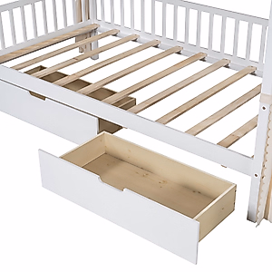 VilroCaz Multi-Functional Twin Size Daybed with 2 Drawers and Arched Roof Canopy, Solid Wood House Bed with Fabrics Curtain and Light Strip for Kids Teens Boys Girls, Sturdy Slat Support (White-Arch)