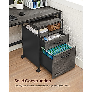 VASAGLE File Cabinet, Mobile Filing Cabinet with Wheels, 2 Drawers, Open Shelf, for A4, Letter Size, Hanging File Folders, Charcoal Gray and Ink Black UOFC071B04
