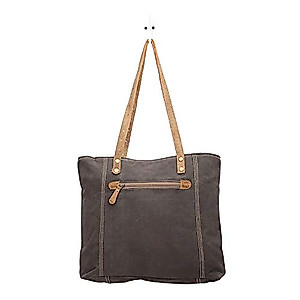 Myra Bag Abstract Key Upcycled Canvas & Cowhide Tote Bag S-1456