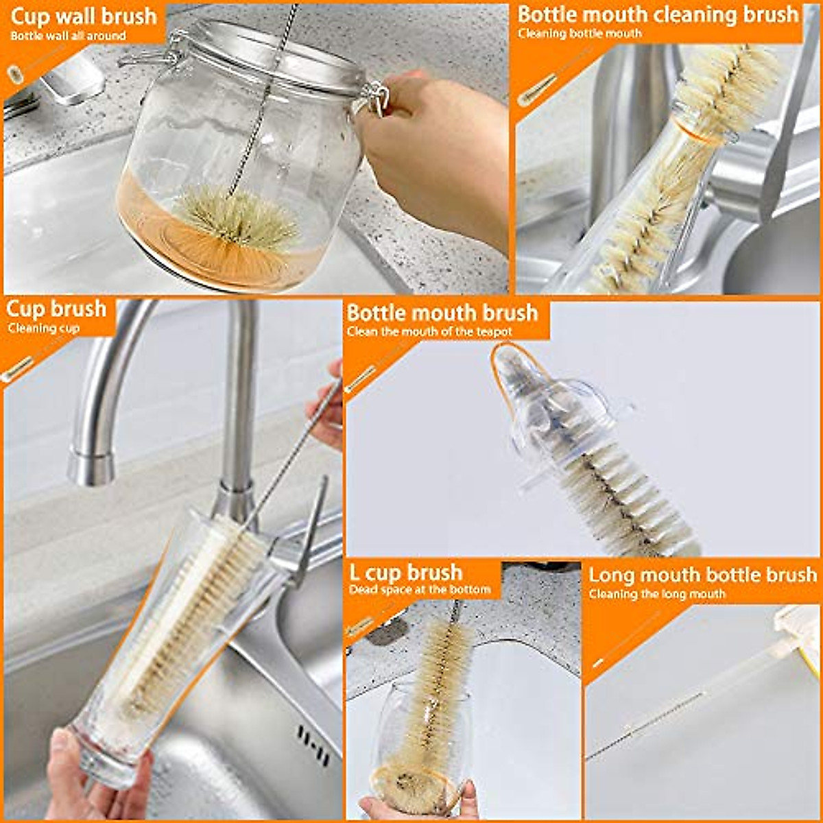 Masthome 9 Pieces Bottle Brush Set, Long Handle Bottle Cleaner for Washing Narrow Neck Wine/Beer Bottle, Hummingbird Feeder, Baby Bottle, Sports Bottle, Thermos, Flask