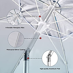 Aoxun Beach Umbrella, 7ft Umbrella with Sand Anchor & Tilt Aluminum Pole, Portable UV 50+ Protection Beach Umbrella with Carry Bag Rainbow Stripe