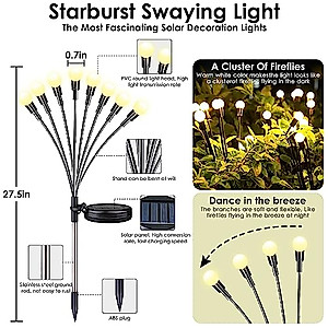 BOSSERN 2023 Solar Garden Lights, 6 Pack Solar Firefly Lights, Solar Christmas Lights Outdoor Waterproof, Solar Twinkle Swaying Fairy Light for Pathway Yard Garden Christmas Decoration (Warm White)