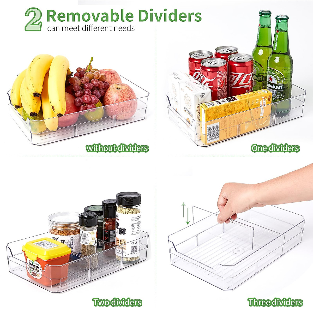 Sorgion Plastic Pantry Organizers and Storage with Removable Dividers Fridge and Refrigerator Organizers and Storage Bins for Kitchen, Living Room, Sink, and Cabinets (6 Pack)