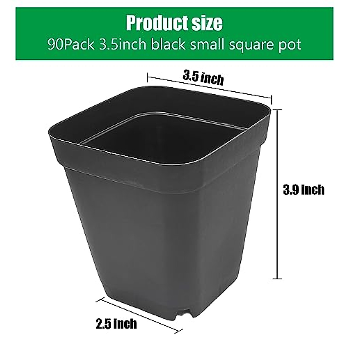 RooTrimmer Black 90-Pack 3.54 X 3.54 inches Square Nursery Seedling Flower Pot Plastic Thick Seed Start Germination Pot for Plant Propagation and Seeding,Sturdy Suit for 1020 Trays