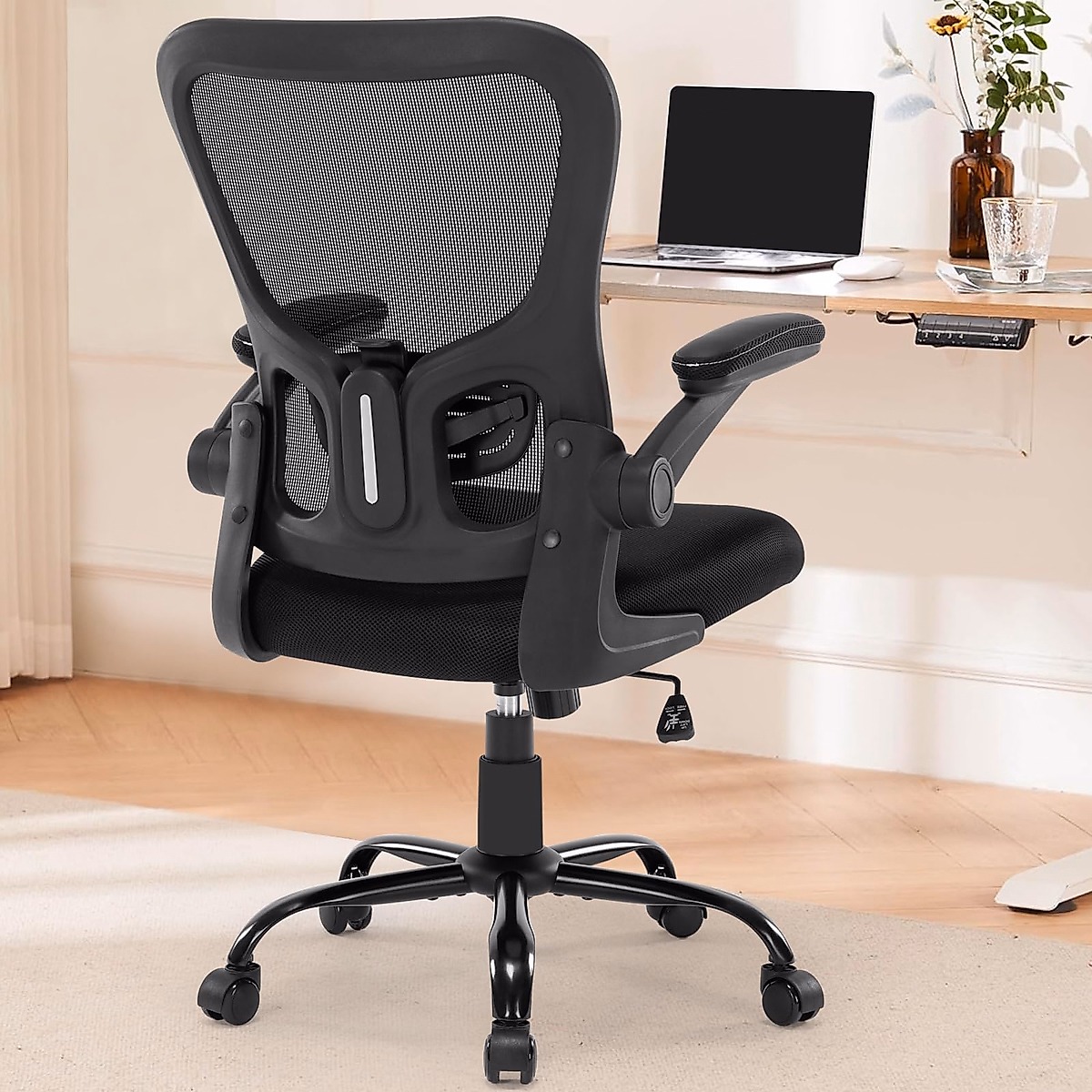 ZLchair Office Chair Ergonomic Desk Chair, Mesh Computer Home Office Desk Chairs with Adjustable Lumbar Support and Flip-up Armrests, Swivel Comfy Task Executive Chair, Black