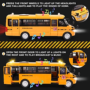 Ming You School Bus Toy for Toddlers - 9" Die-cast Pull Back Cars with Sounds Lights and Openable Doors, School Bus Toys for Kids Ages 4-8