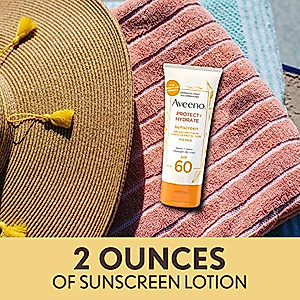 Aveeno Protect + Hydrate Moisturizing Face Sunscreen Lotion With Broad Spectrum Spf 60 & Prebiotic Oat, Weightless & Refreshing Feel, Paraben-free, Oil-free, Oxybenzone-free, 2.0 ounces