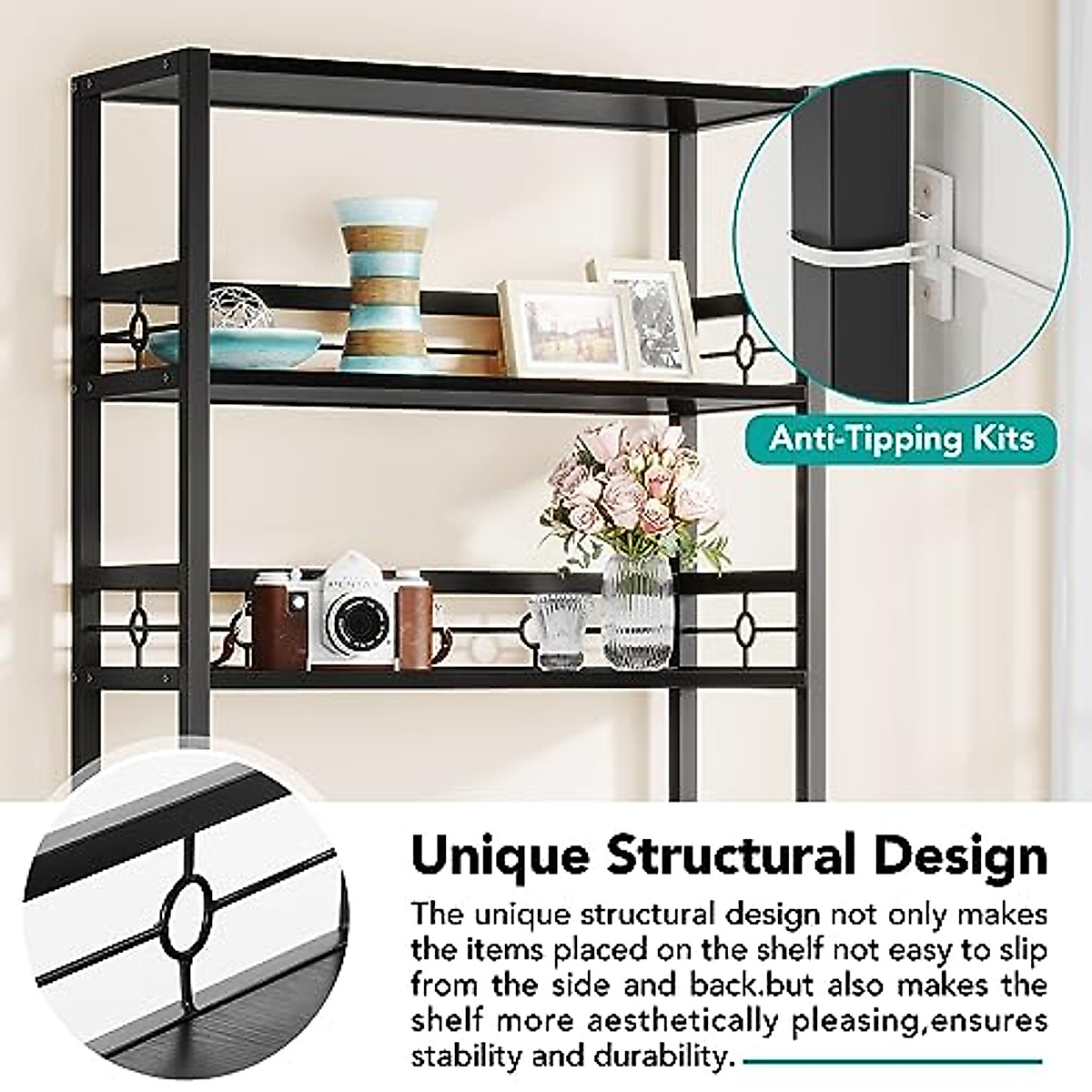 Tribesigns 71" Tall Bookshelf, Modern 6-Tier Etagere Bookcase, Freestanding Open Book Shelves, Wood and Metal Storage Display Rack, Unique Shelving Unit for Home Office, Living Room, Black