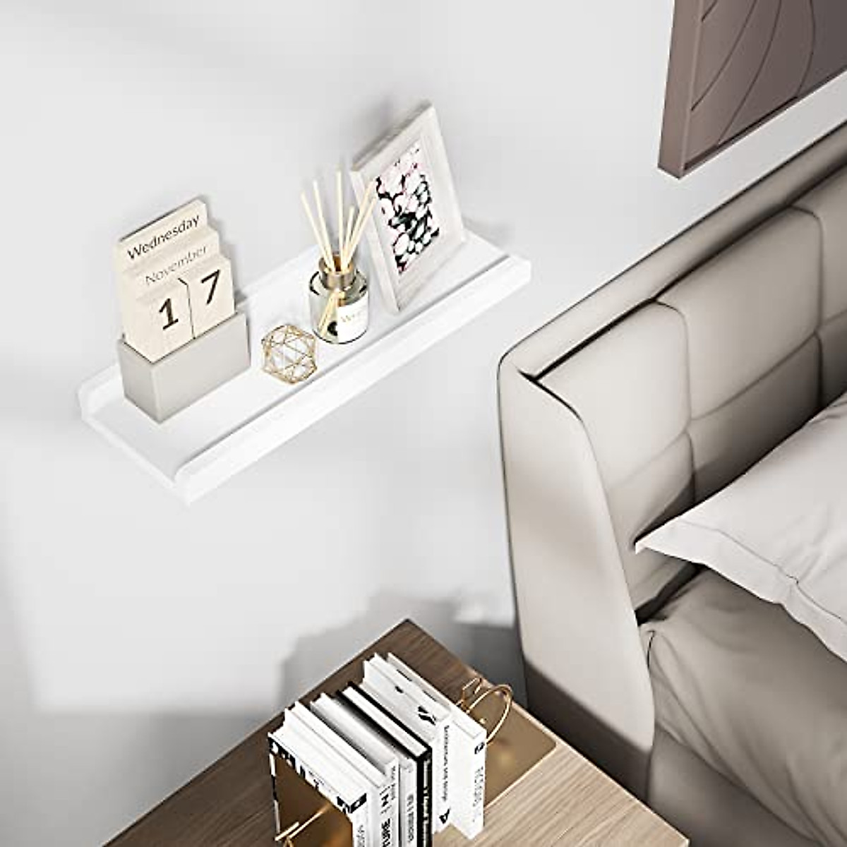Alsonerbay White Floating Shelves, Floating Shelves Wood for Wall Storage, Wall Shelf for Bedroom, Living Room, Bathroom, Kitchen, Office and More, Set of 3