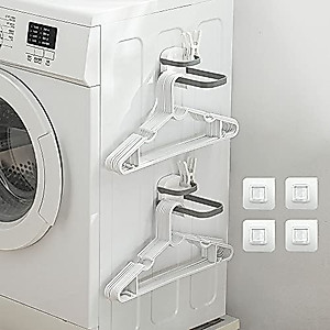 LINFIDITE 2 Pack Clothes Hanger Organizer Hanger Storage Organizer Stacker Double Layers Foldable Hanger Holder Rack Wall Mounted Clothes Hanger Clips Organizer for Laundry Room Balcony Bathrooms,Grey