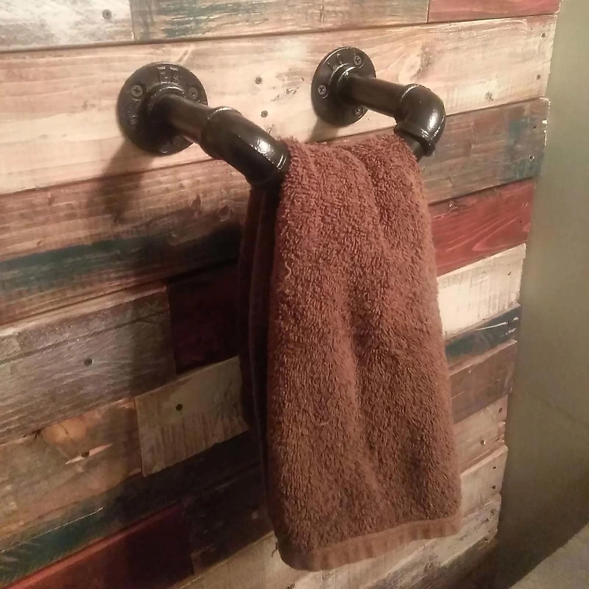 Vintage Towel Rack Industrial Pipe Towel Holder Wall Mounted Rustic Towel Holder Heavy Duty Iron Towel Holder V-Shape Electroplated Finish with Hardware Ideal for Bathroom Bedroom Kitchen Black