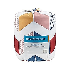 Comfort Spaces Kylar Cozy Comforter Set, Vibrant Chevron Ruching Design with Solid Reverse, All Season Down Alternative Bedding with Matching Sham, Full/Queen (88 in x 92 in), Multi/Aqua 3 Piece