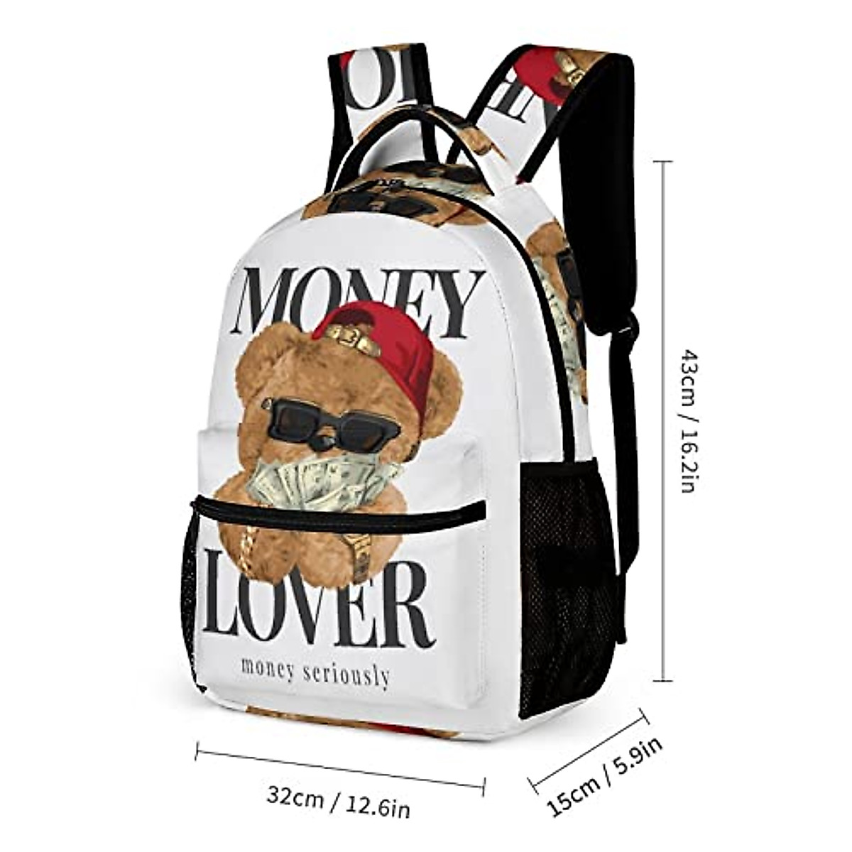 Niapessel Kids Backpack for School, Money Lover Slogan with Bear Pattern Students Bookbags School Bags Girls Boys