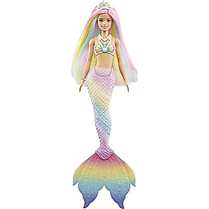 Barbie Dreamtopia Doll, Rainbow Magic Mermaid with Rainbow Hair and Blue Eyes, Water-Activated Color-Change Feature