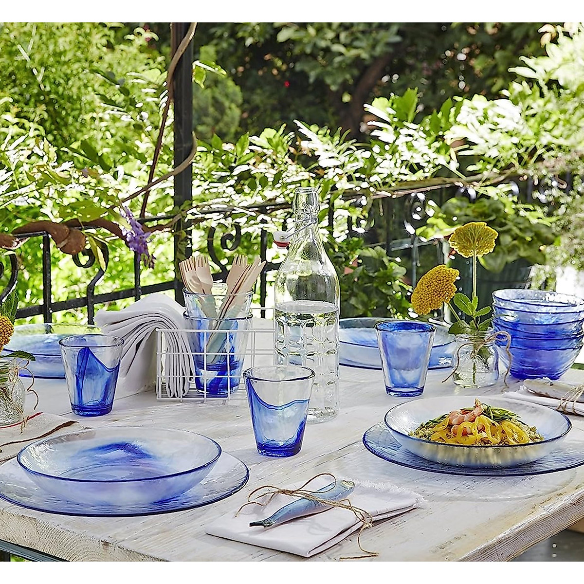 Bormioli Rocco Set Of 2 Moresca Bottles, 33.75 Oz. Clear Textured Glass, With Swing Top Hermetic Lid, Leak Proof Water Bottle, Dishwasher Safe, Made In Italy