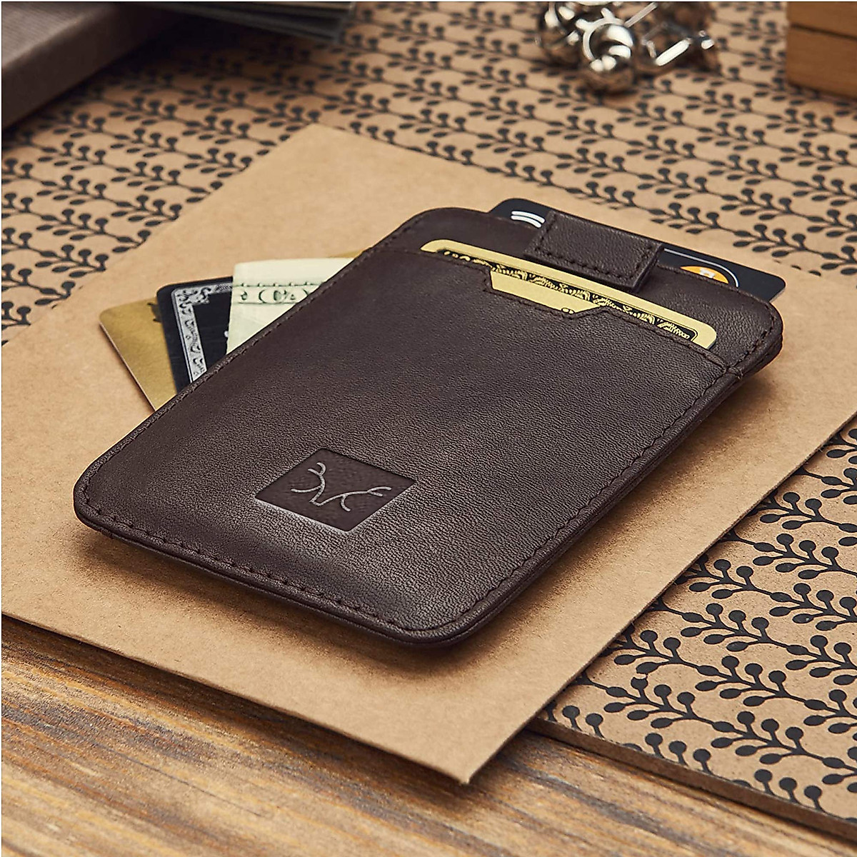 AL FASCINO pull tab wallet women's wallets Leather Credit Card Holder mens wallet Slim wallet Minimalist wallet men's minimalist wallet Rfid wallet Leather Wallets For Men minimalist wallet for men