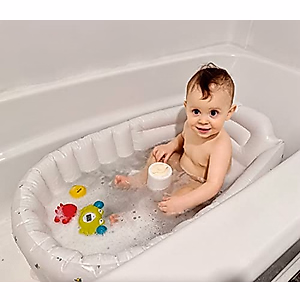 Mink Inflatable Baby Bathtub with Built-in Air Pump, Newborn to Toddler Bath Tub,Portable Travel Shower Basin with Back Support, Deflates and Folds Easily (Olive Bath)