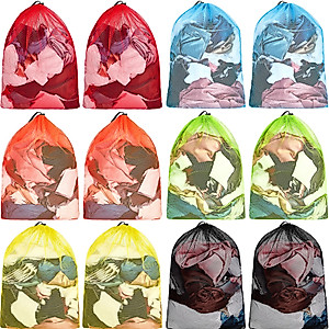 Berlune Laundry Bag Large 24'' x 32" colorful Mesh Laundry Bag with Drawstring Heavy Duty Mesh Bag Machine Washable Drawstring Bag for Delicate College Dorm Travel(12 Pcs)