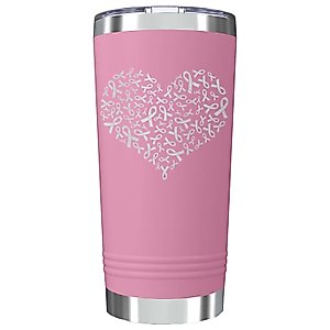 shop4ever Breast Cancer Awareness Pink Ribbon Heart Insulated Tumblers 20 oz. with Lid, Stainless Steel Cups Travel Coffee Mug (Light Pink)